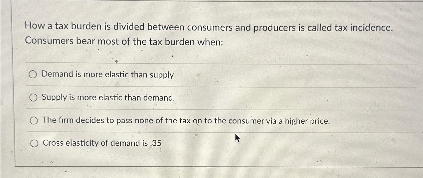 Solved How a tax burden is divided between consumers and | Chegg.com