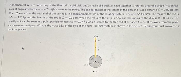 Solved 8 A mechanical system consisting of the thin rod, a | Chegg.com