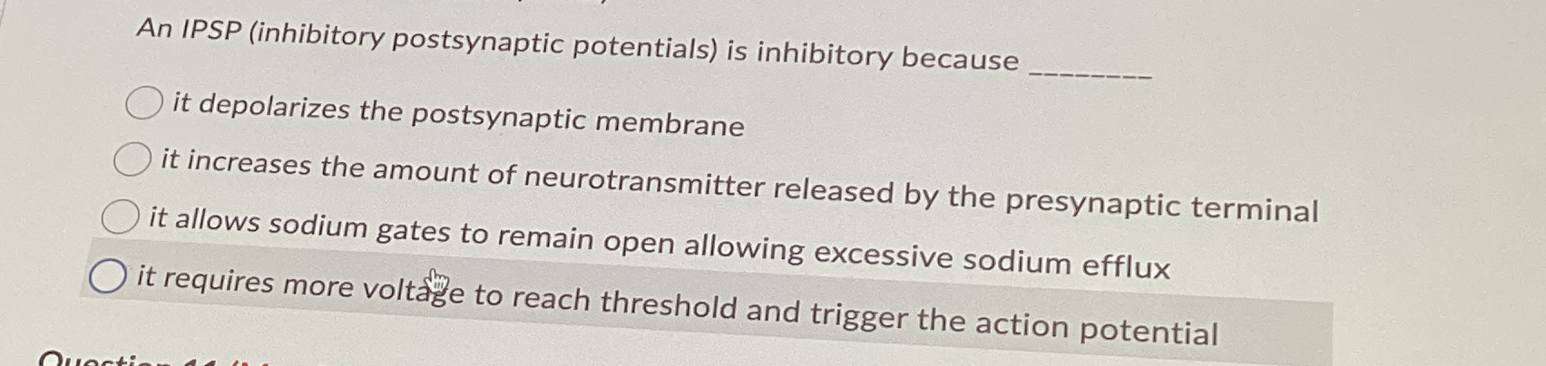 Solved An IPSP (inhibitory postsynaptic potentials) ﻿is | Chegg.com