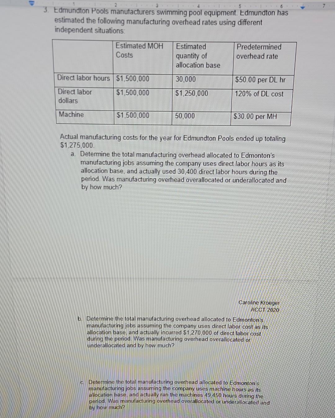 Solved 3. Edmundton Pools manutacturers swimming pool | Chegg.com