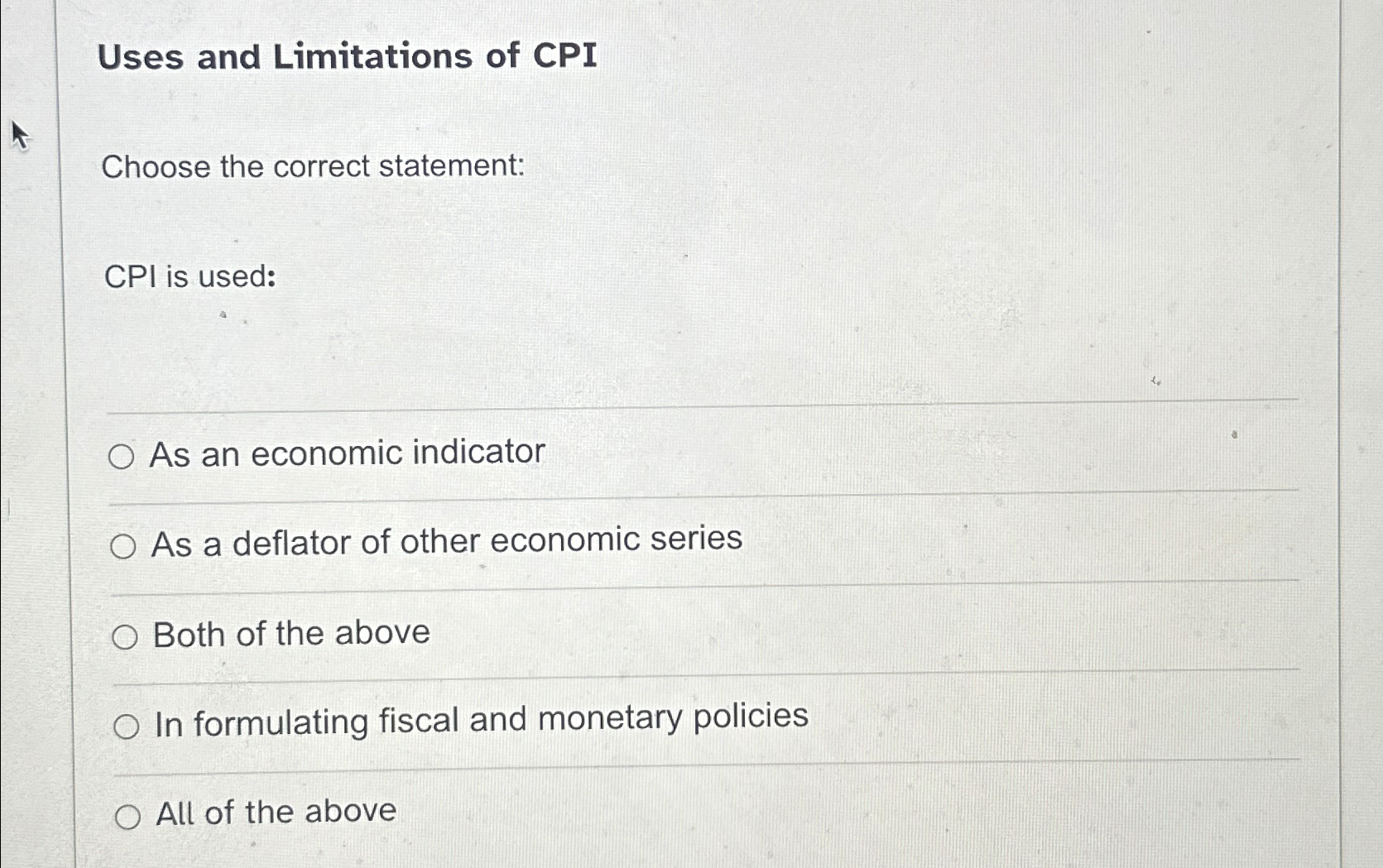 Solved Uses and Limitations of CPIChoose the correct | Chegg.com