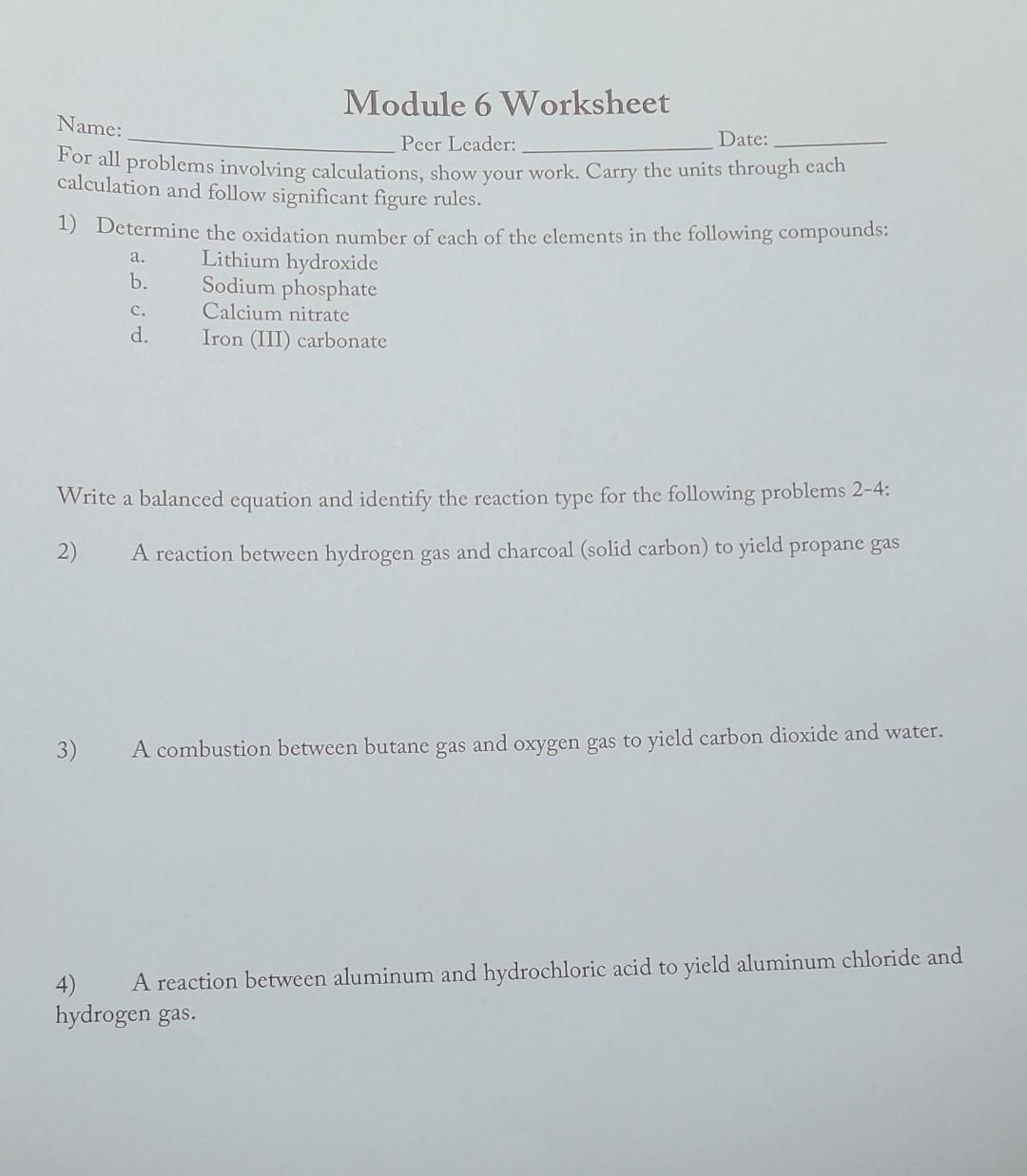 Solved Module 6 Worksheet Name: For all problems involving | Chegg.com