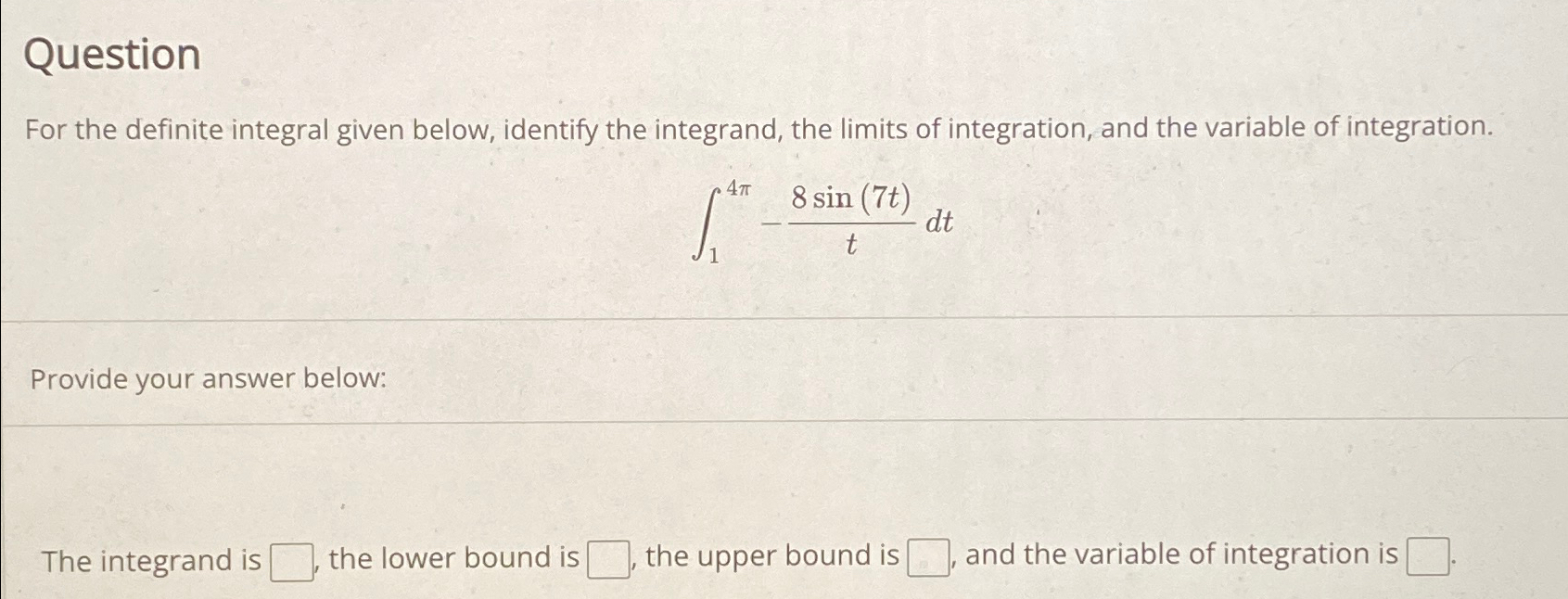Solved QuestionFor the definite integral given below, | Chegg.com
