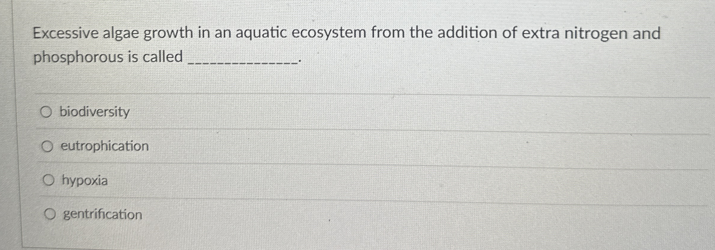 Solved Excessive algae growth in an aquatic ecosystem from | Chegg.com