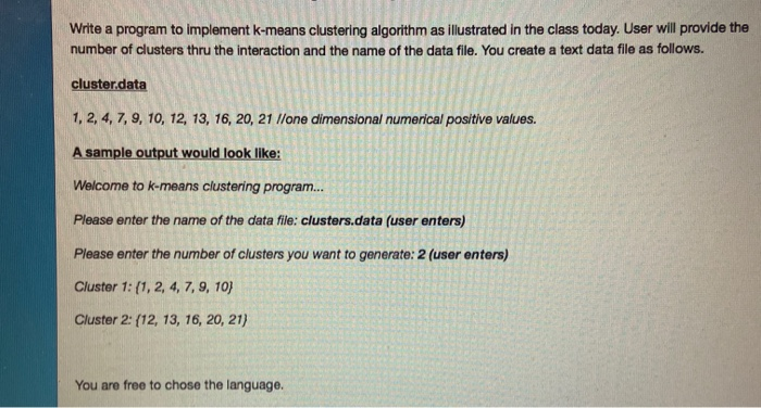Write a program to implement k-means clustering | Chegg.com