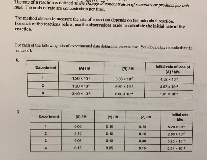 Solved For each of the following sets of experimental data | Chegg.com