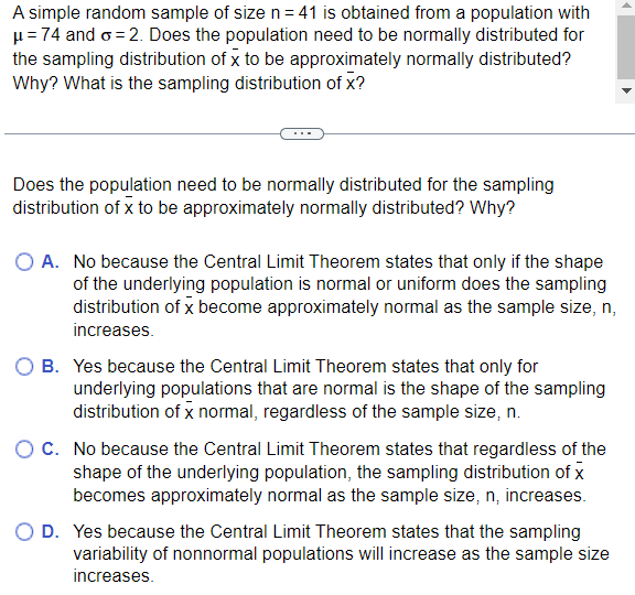 Solved A simple random sample of size n=41 ﻿is obtained from | Chegg.com