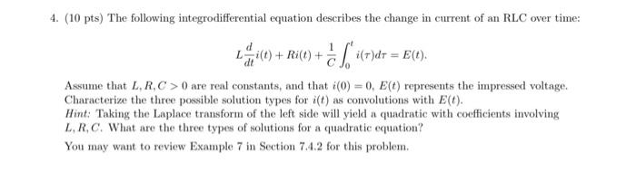 Solved 4. (10 pts) The following integrodifferential | Chegg.com