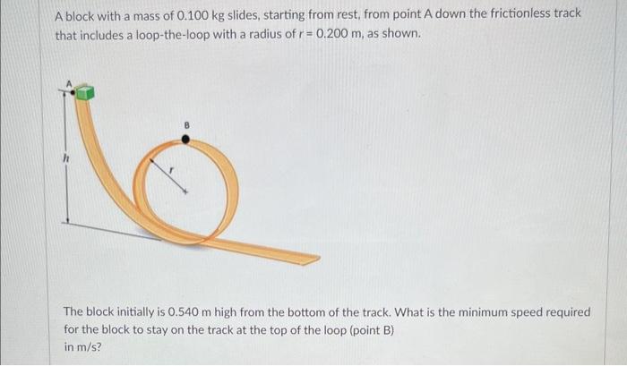 Solved A block with a mass of 0.100 kg slides, starting from | Chegg.com