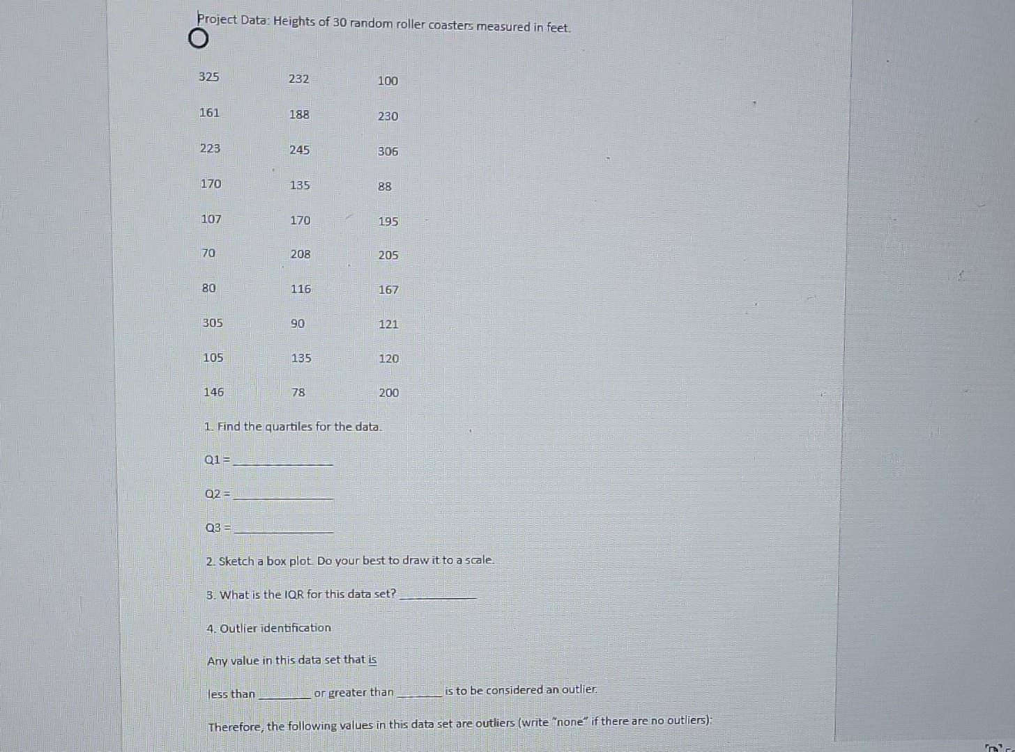 Solved Project Data: Heights of 30 random roller coasters | Chegg.com