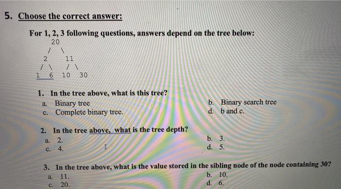 Solved 5. Choose the correct answer: For 1, 2, 3 following | Chegg.com