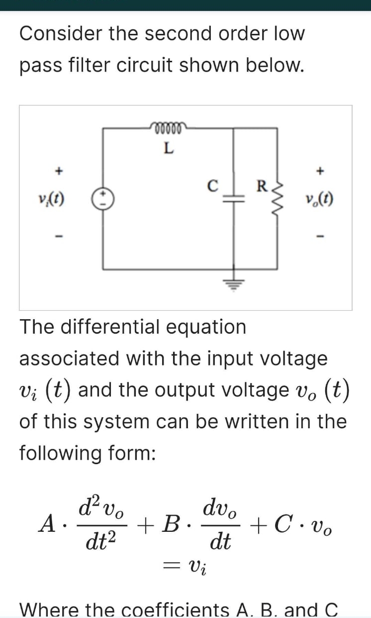 Solved Consider the second order low pass filter circuit | Chegg.com