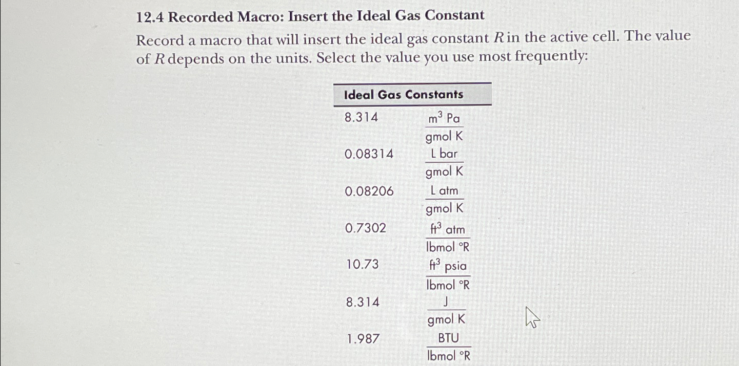 Solved 12.4 ﻿Recorded Macro: Insert the Ideal Gas | Chegg.com