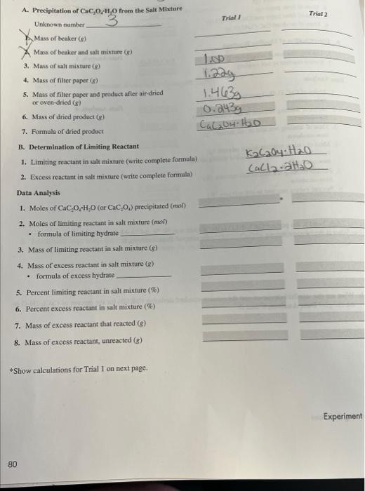 Solved B. Determination of Limiting Reactant 1. Limiting | Chegg.com
