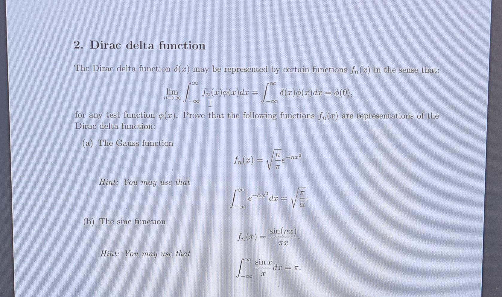 Solved 2. Dirac delta function The Dirac delta function 8(x) | Chegg.com