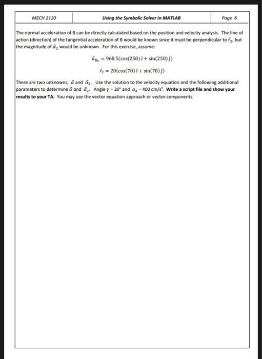 Solved Page 5 МЕСH 2120 Using the Symbolic Solver in MATLAB | Chegg.com
