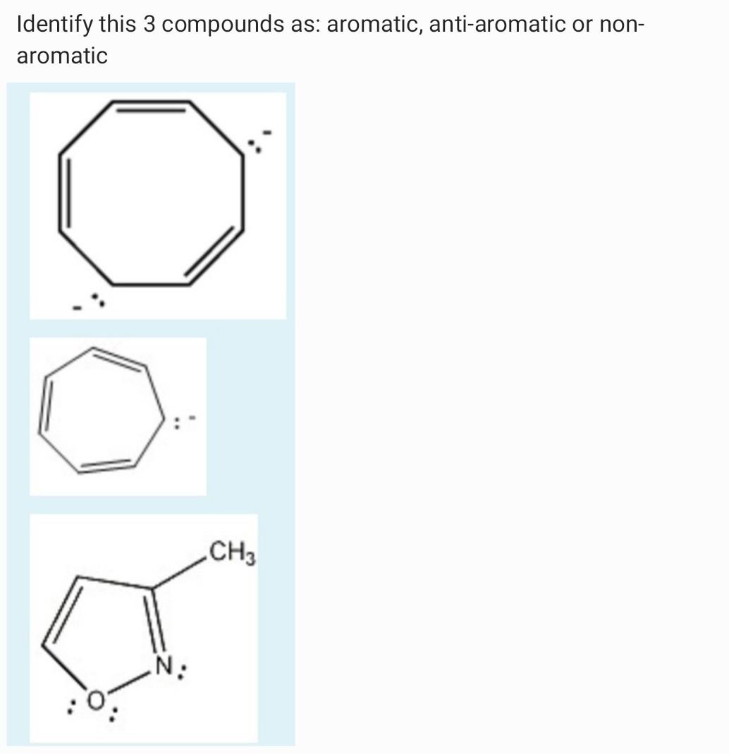 Solved Identify this 3 compounds as: aromatic, anti-aromatic | Chegg.com