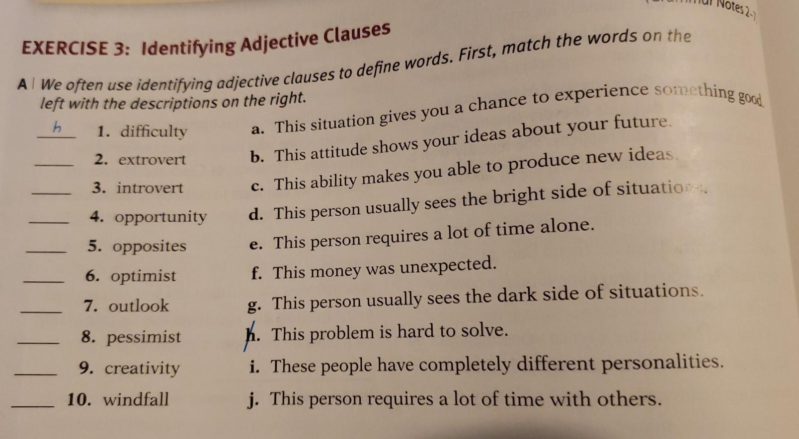 Solved otes 2-1 EXERCISE 3: Identifying Adjective Clauses A | Chegg.com