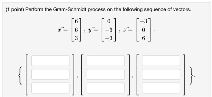 Solved 1 point) Perform the Gram-Schmidt process on the | Chegg.com