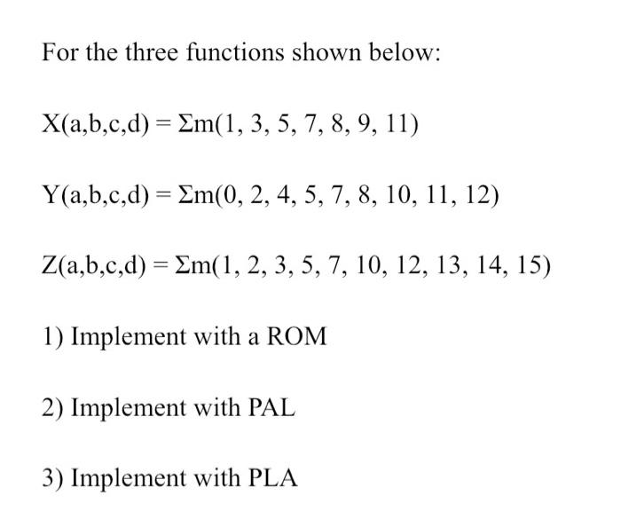 Solved For the three functions shown below: X(a,b,c,d) = | Chegg.com