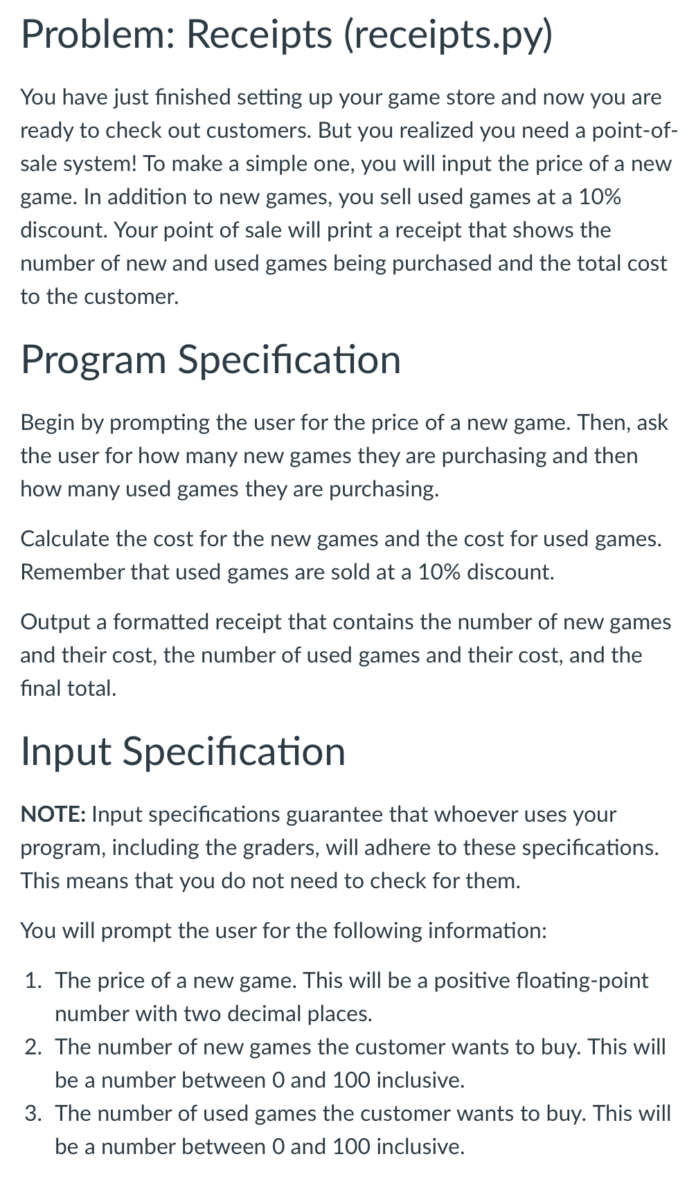 Solved IN PYTHON CODE PLEASEProblem: Receipts | Chegg.com