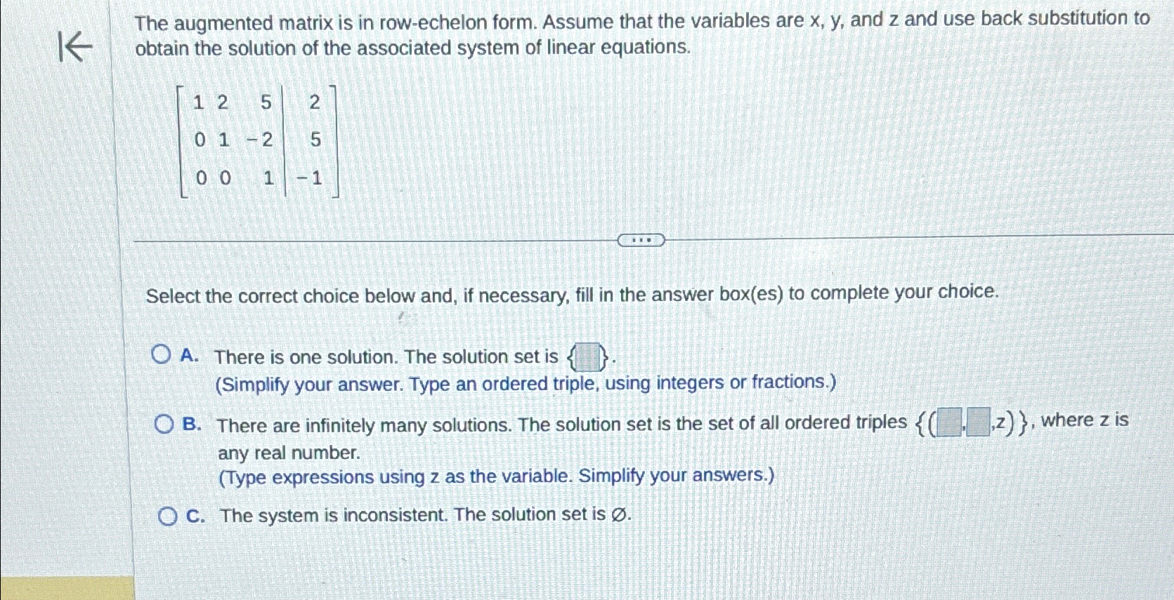 Solved The augmented matrix is in row-echelon form. Assume | Chegg.com