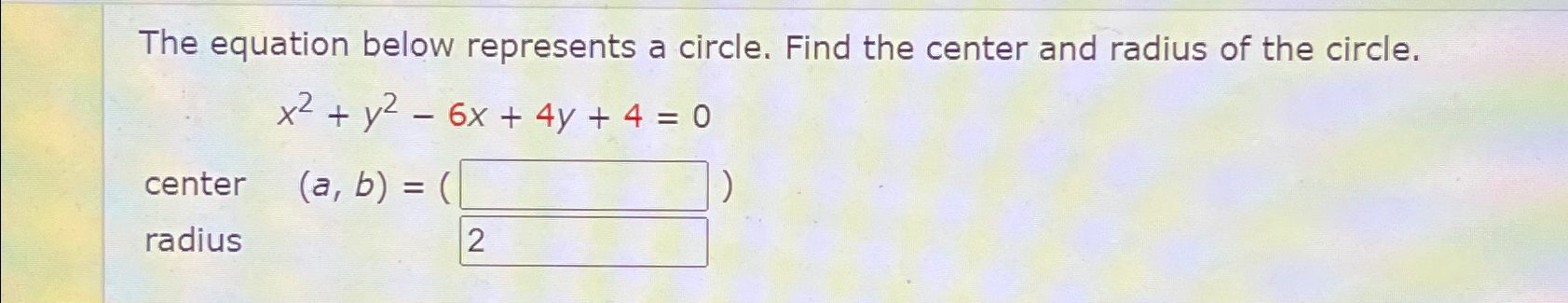 Solved The equation below represents a circle. Find the | Chegg.com