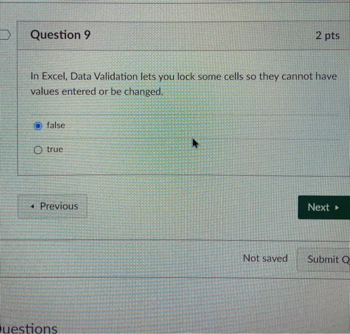 Solved Question 9 2 pts In Excel, Data Validation lets you | Chegg.com