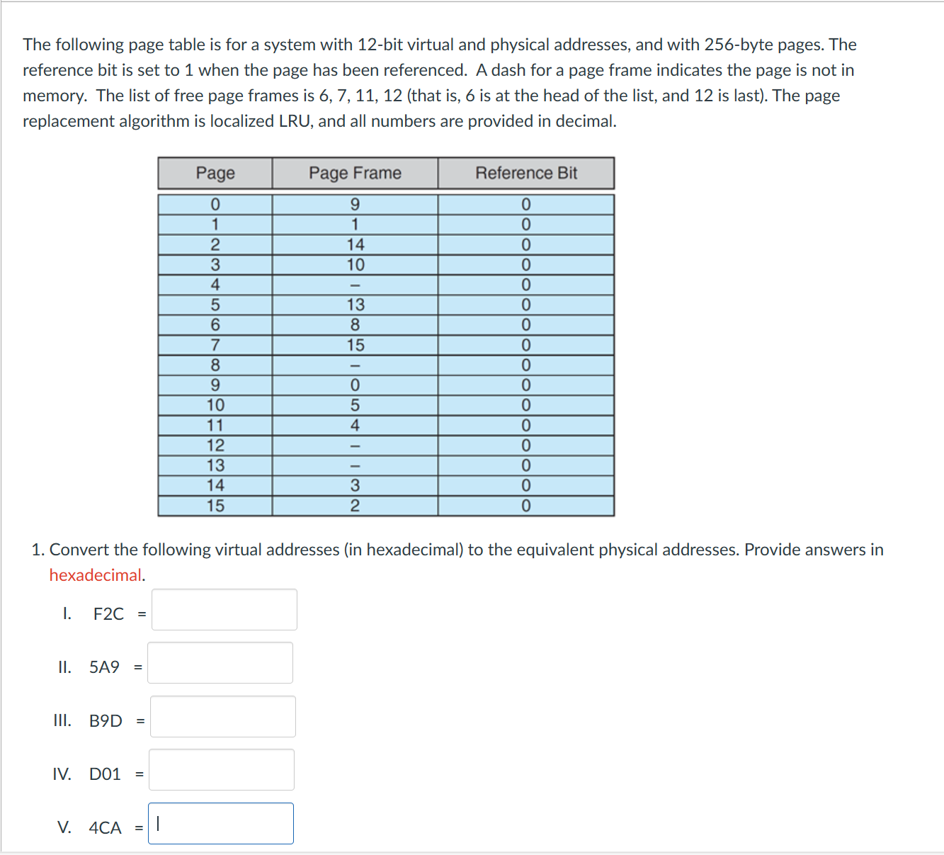 Solved The following page table is for a system with 12 -bit | Chegg.com