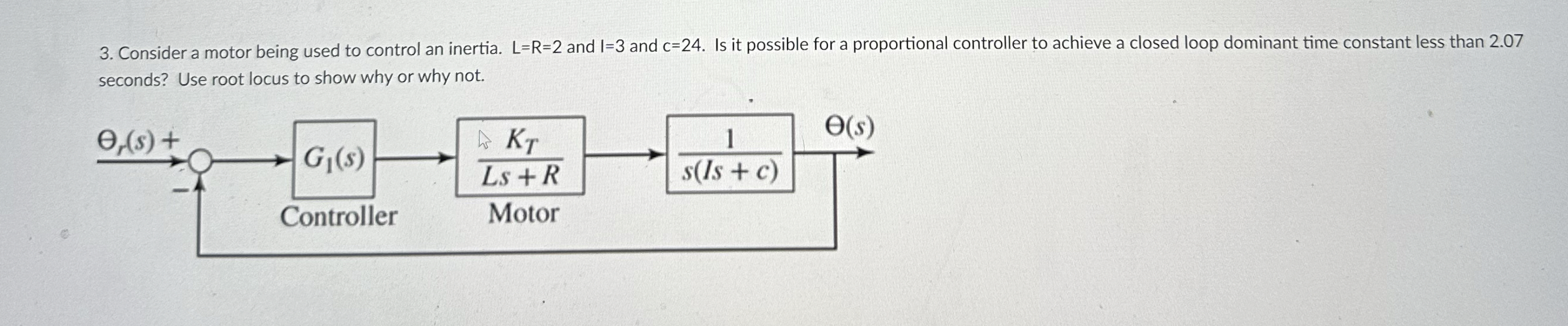 Solved Consider a motor being used to control an inertia. | Chegg.com