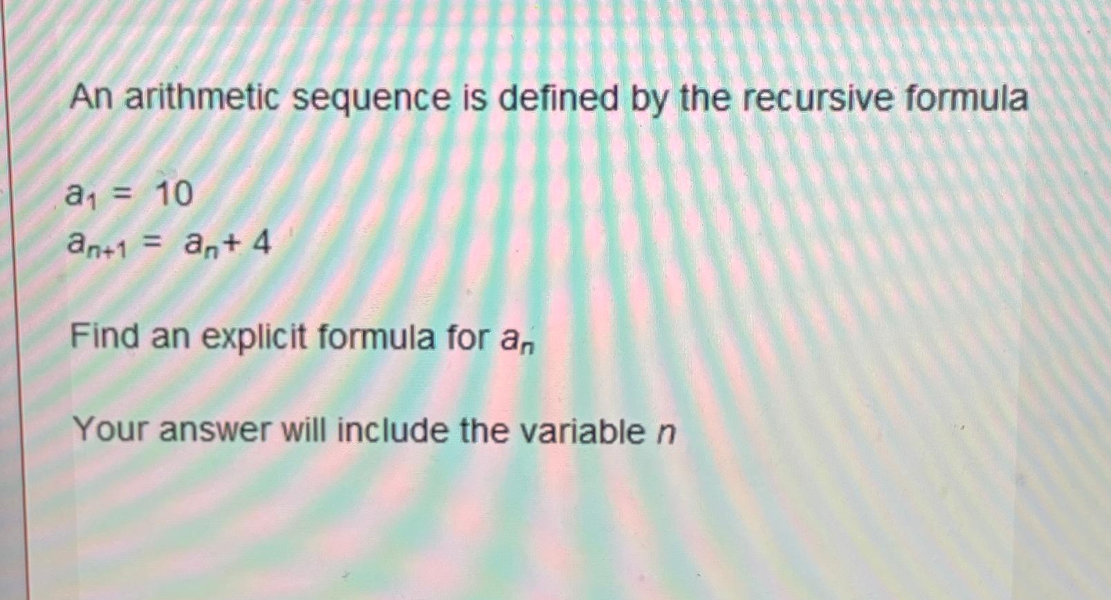 Solved An arithmetic sequence is defined by the recursive | Chegg.com