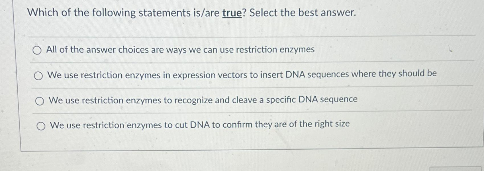 Solved Which of the following statements is/are true? Select | Chegg.com