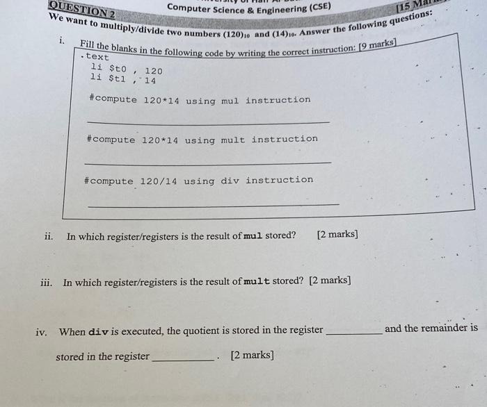 Solved ii. In which register/registers is the result of mul | Chegg.com