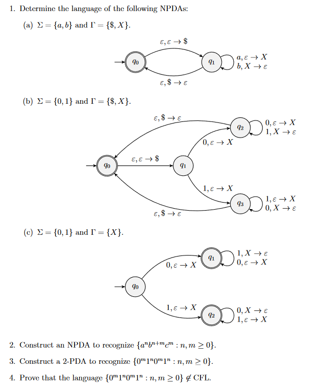 Solved 1. ﻿Determine the language of the following NPDAs2. | Chegg.com