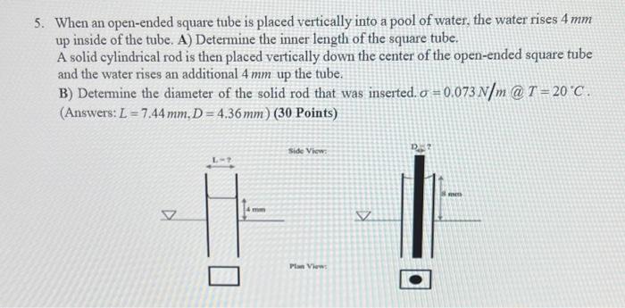 Solved 5. When an open-ended square tube is placed | Chegg.com