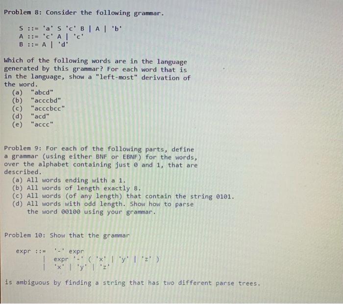 Solved Problem 8: Consider the following grammar. S::= ' a ' | Chegg.com