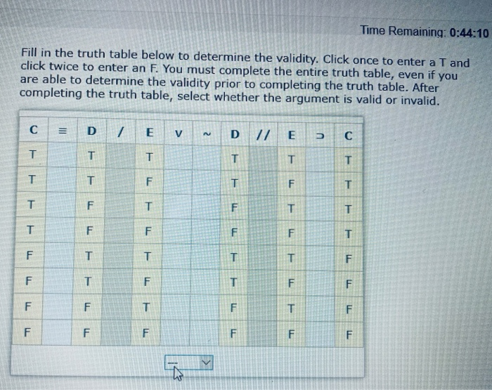 Solved Time Remaining: 0:44:32 Fill in the truth table below | Chegg.com