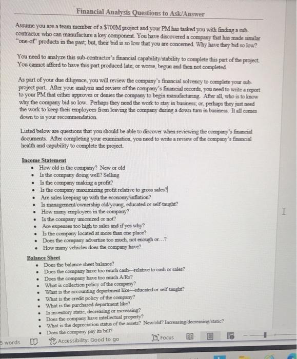 Solved Financial Analysis Questions to Ask/Answer Assume you | Chegg.com