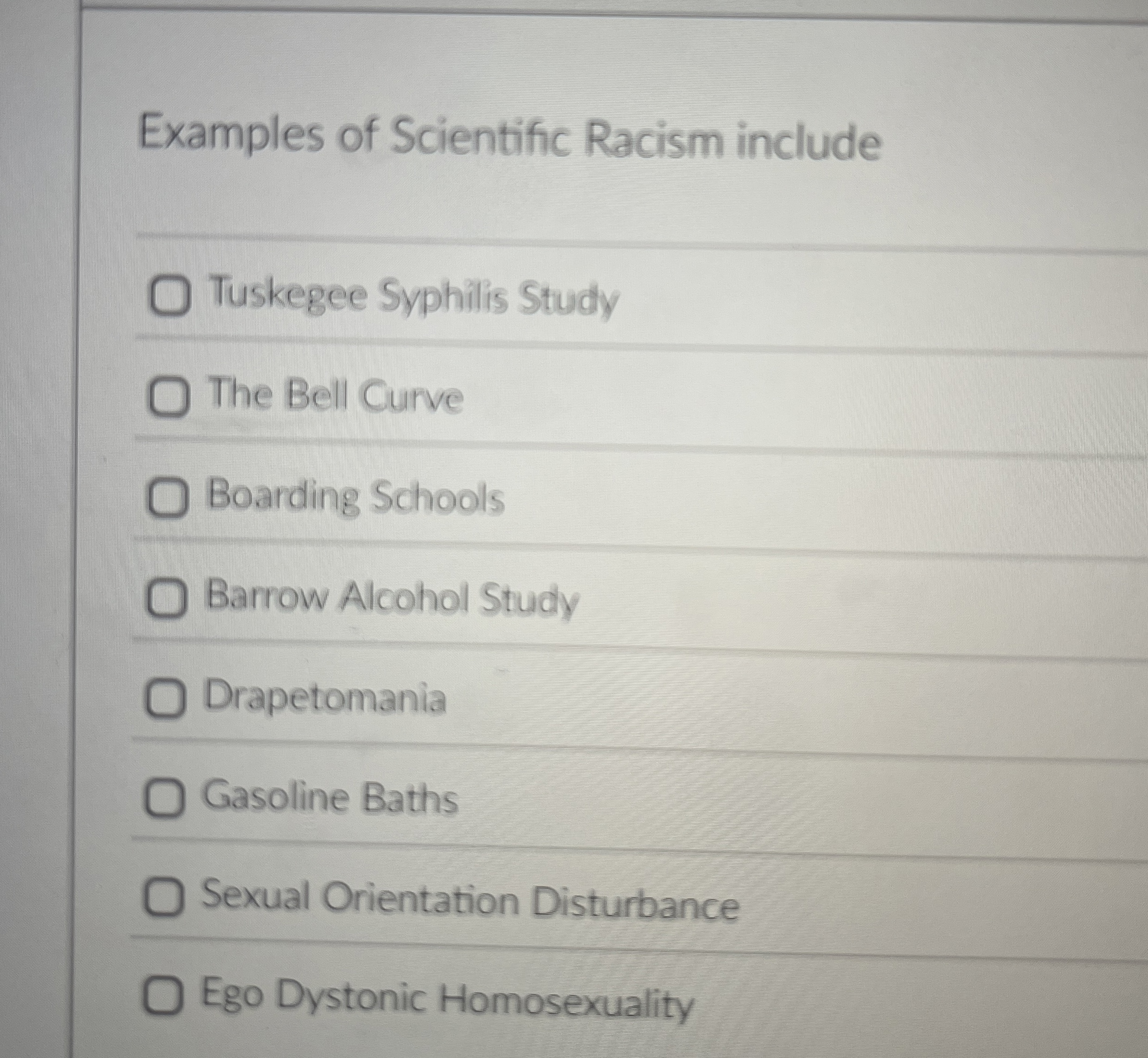 Solved Examples of Scientific Racism includeTuskegee | Chegg.com