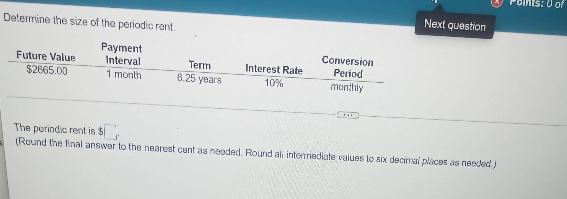 Solved Determine the size of the periodic rent. Payment | Chegg.com