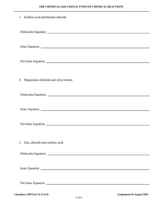 Homework Assignment #6 Ispes of Chemical Equations - | Chegg.com