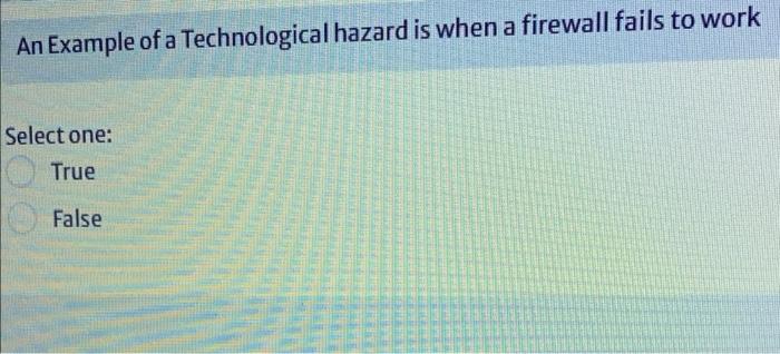 Solved An Example of a Technological hazard is when a | Chegg.com