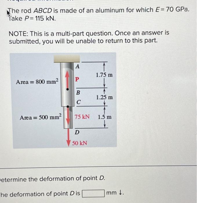 Solved The rod ABCD is made of an aluminum for which E= 70 | Chegg.com