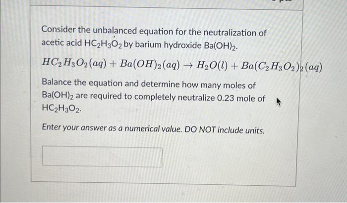 Solved Consider the unbalanced equation for the | Chegg.com
