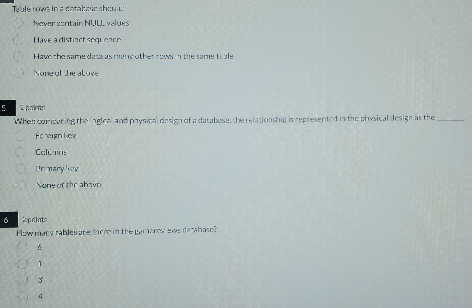 Solved Table rows in a database should:Never contain NULL | Chegg.com