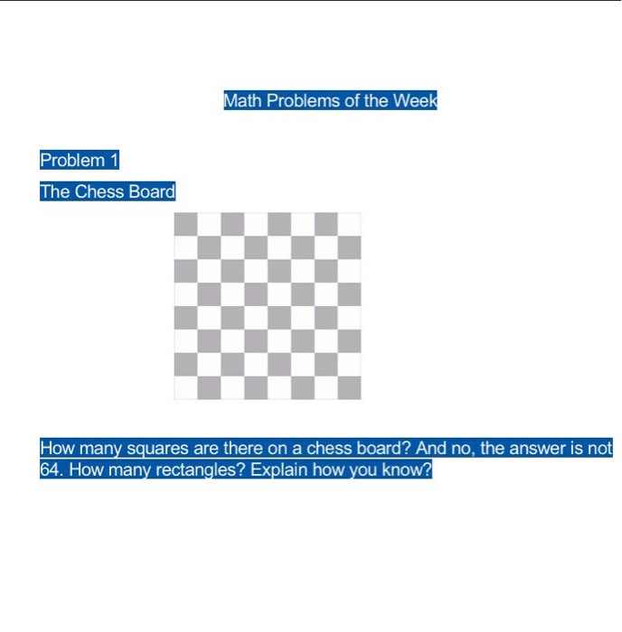 Solved Math Problems of the Week Problem 1 The Chess Board | Chegg.com