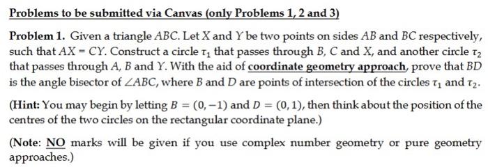 Solved Problems to be submitted via Canvas (only Problems 1, | Chegg.com