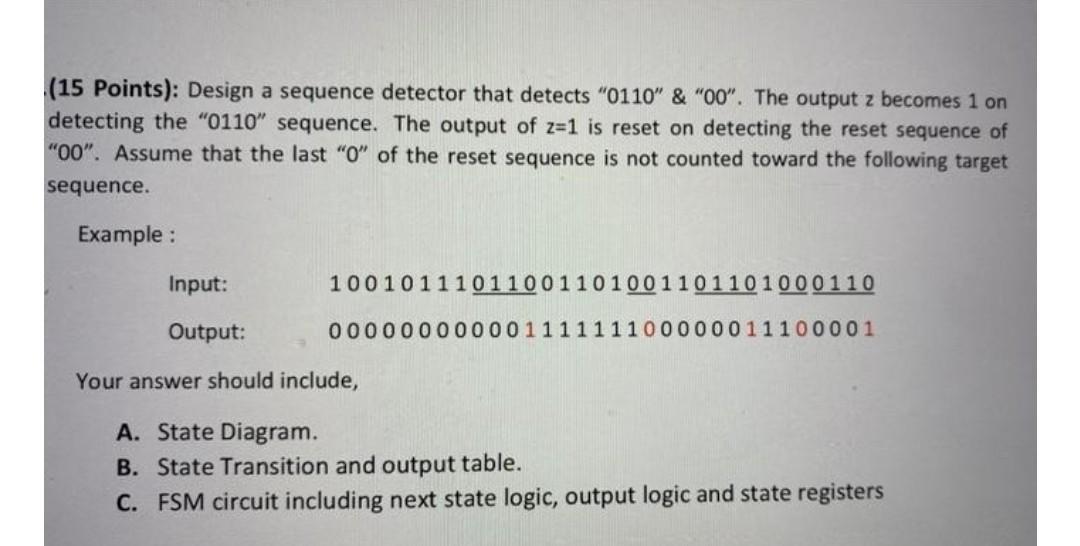 Solved (15 Points): Design a sequence detector that detects | Chegg.com