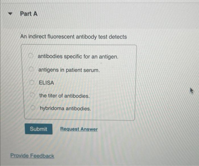 Solved Part A An indirect fluorescent antibody test | Chegg.com