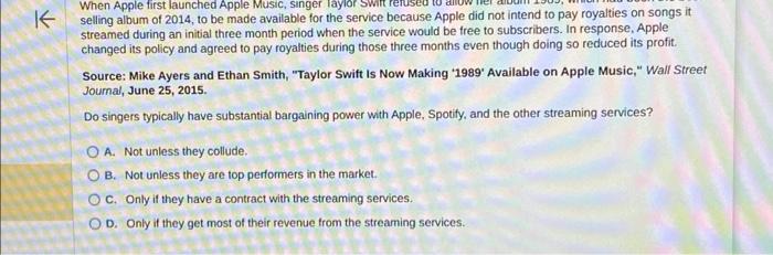 Solved When Apple first launched Apple Music, singer layle | Chegg.com